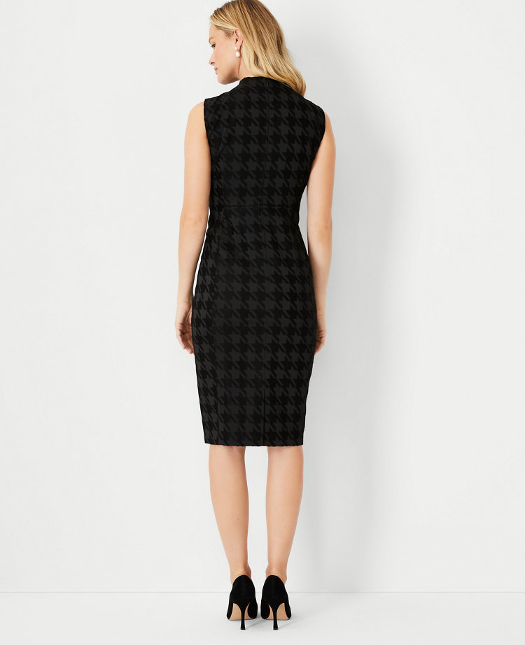 Houndstooth Jacquard Mock Neck Sheath Dress