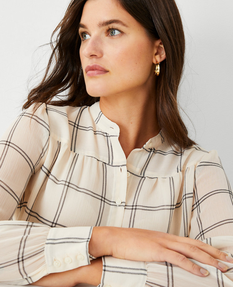 Plaid Shirred Yoke Shirt