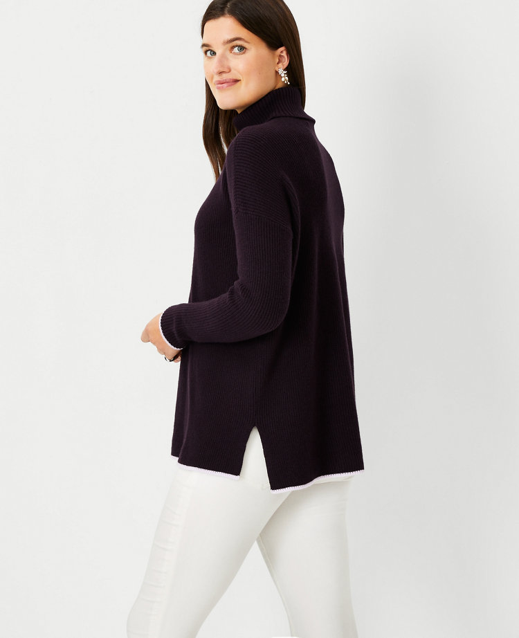 Tipped Turtleneck Tunic Sweater