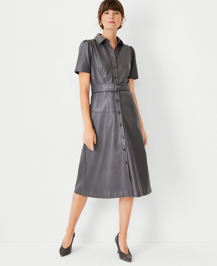 Faux Leather Midi Shirtdress