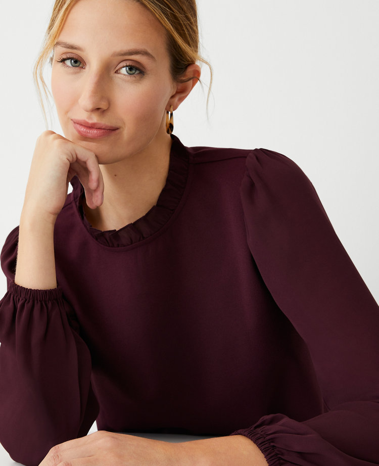 Mixed Media Ruffle Neck Top