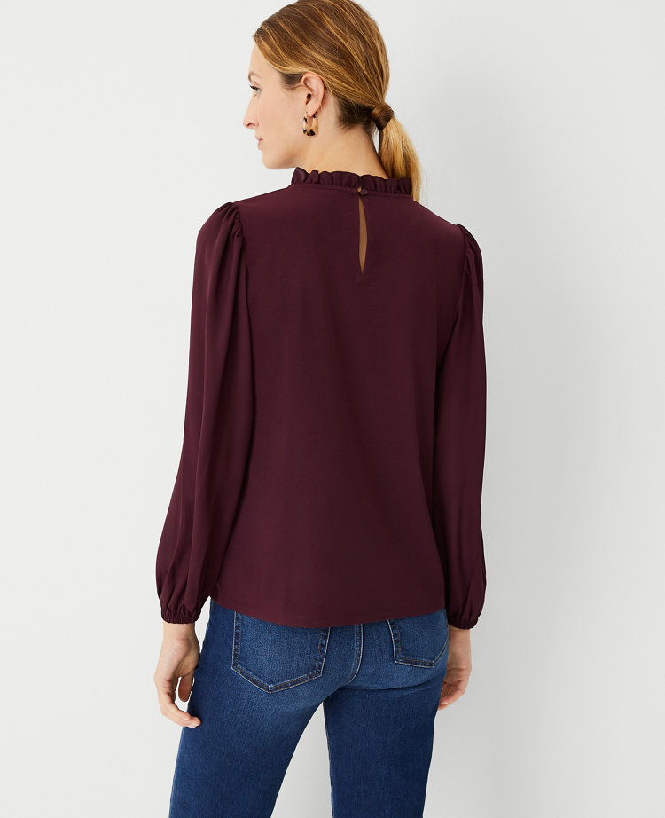 Mixed Media Ruffle Neck Top