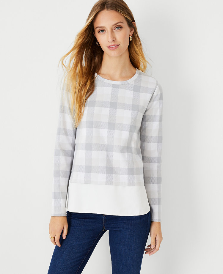Checked Mixed Media Layered Top