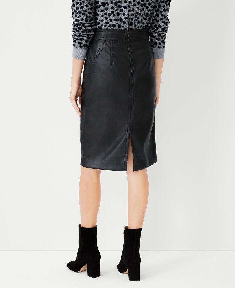Petite Seamed Faux Leather Pencil Skirt