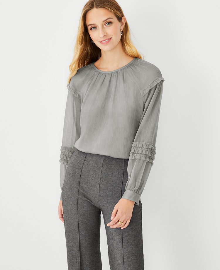 Chiffon Ruffle Sleeve Top