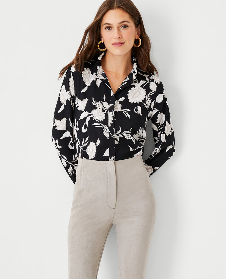 Baroque Floral Ruffle Neck Shirt