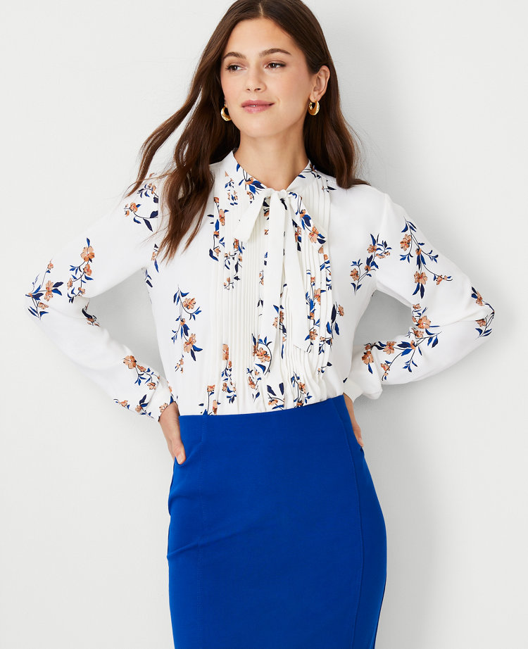 Floral Pintucked Bow Blouse