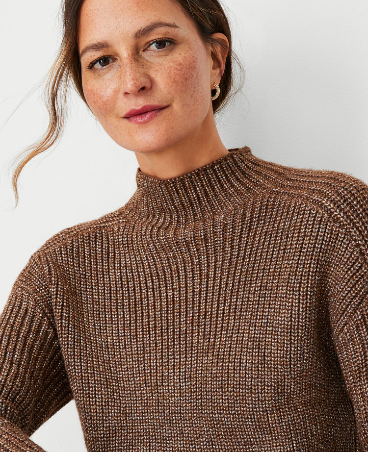 Shimmer Ribbed Mock Neck Sweater