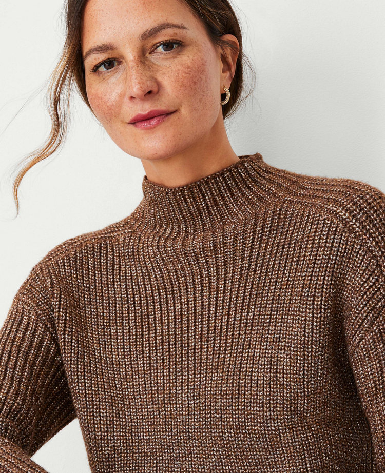 Shimmer Ribbed Mock Neck Sweater