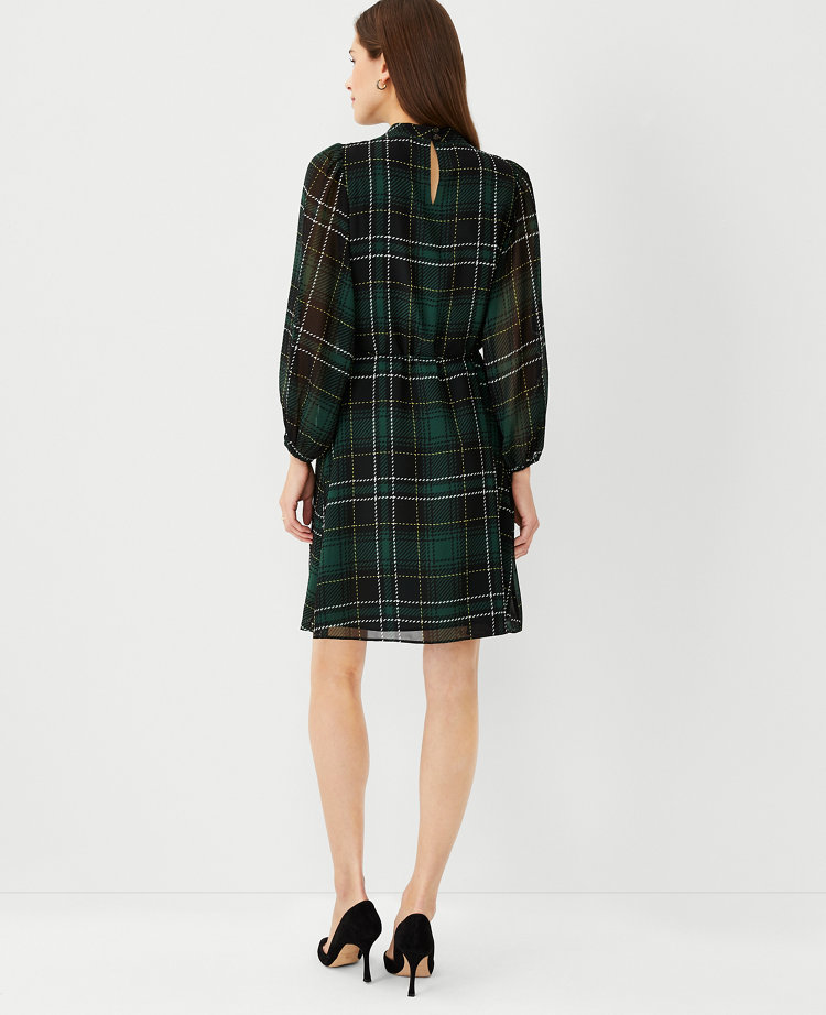 Plaid Pintucked Belted Dress