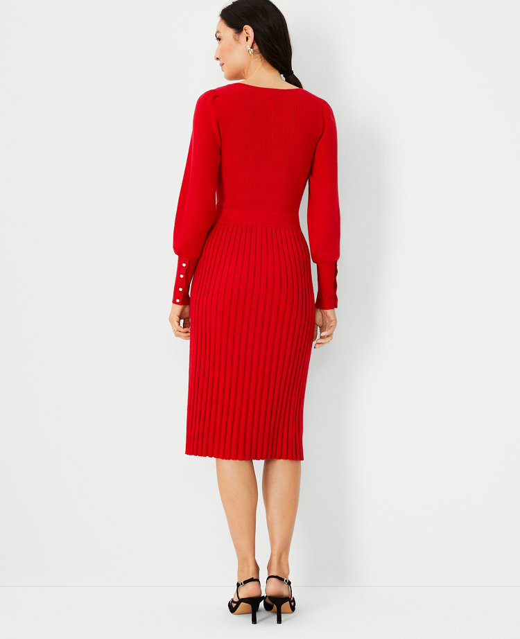 Pearlized Button Cuff Sweater Dress