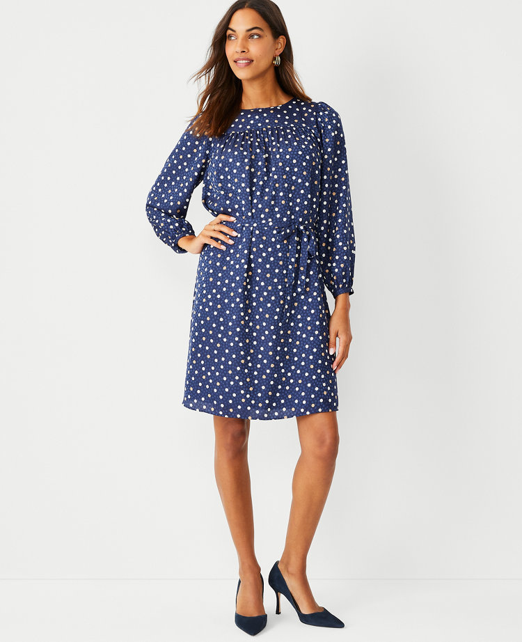 Petite Polka Dot Belted Flare Dress