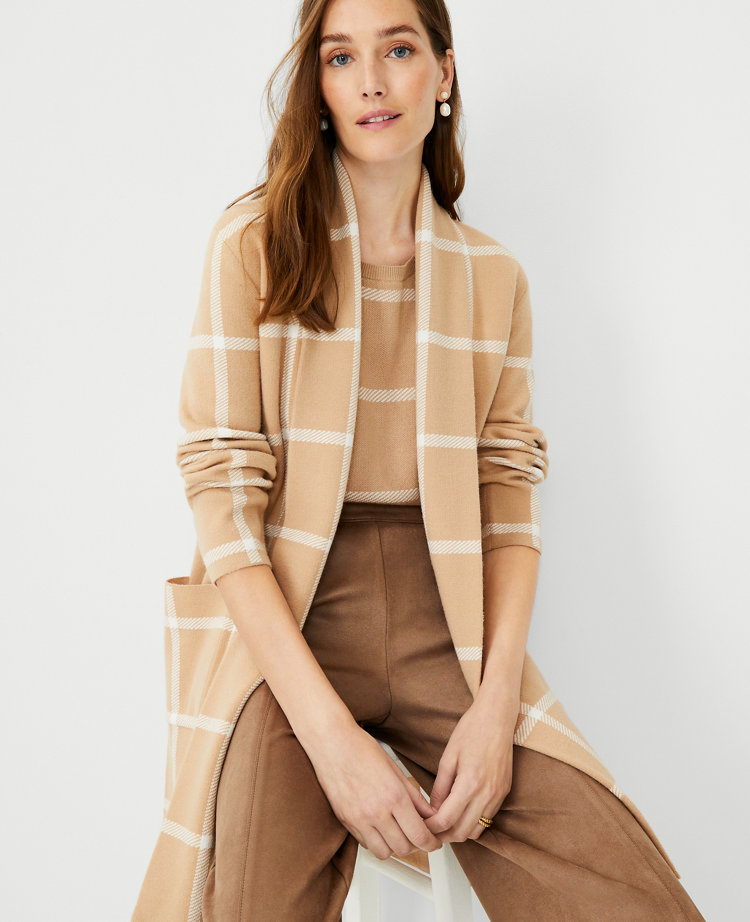 Petite Windowpane Shawl Collar Cardigan