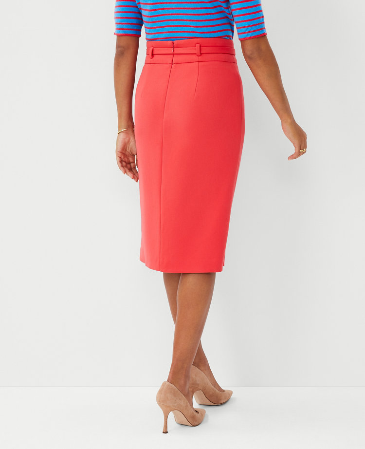 Belted Front Slit Pencil Skirt