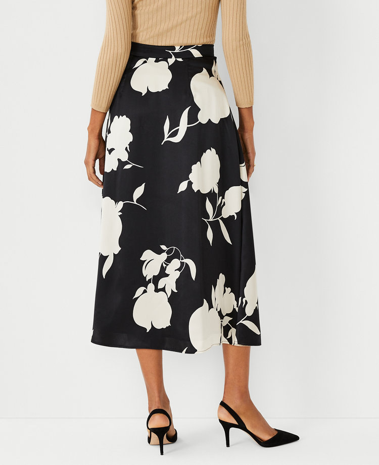 Floral Silk Charmeuse Midi Skirt