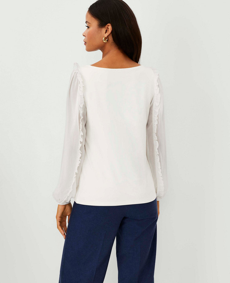 Chiffon Ruffle Sleeve Mixed Media Top