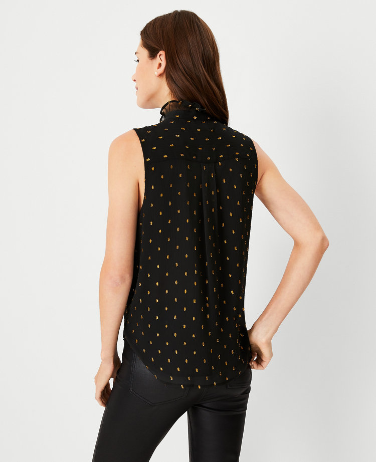 Shimmer Clip Dot Ruffle Pintucked Popover Shell