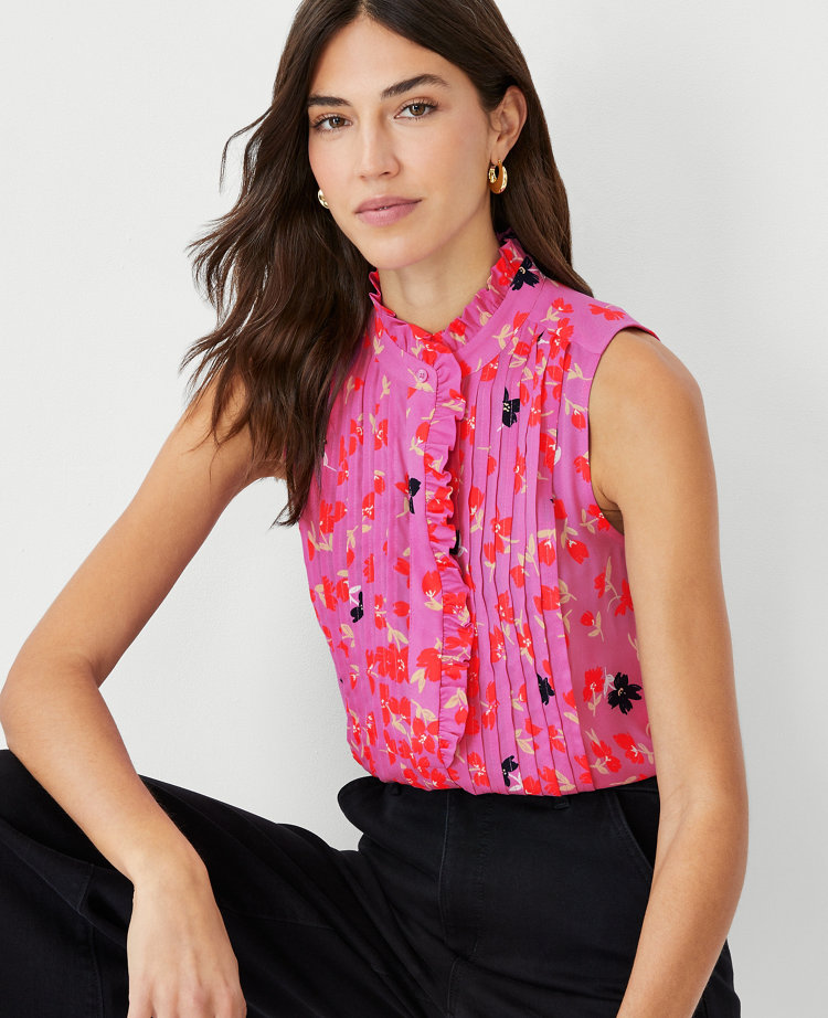 Floral Ruffle Pintucked Popover Shell