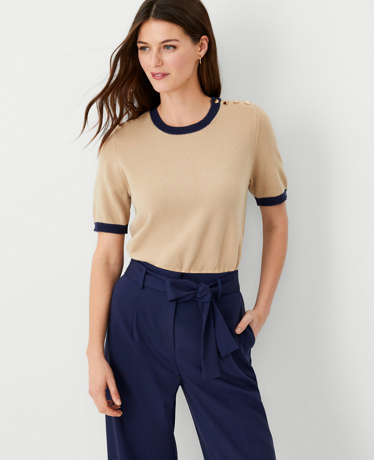 Tipped Shoulder Button Sweater Tee