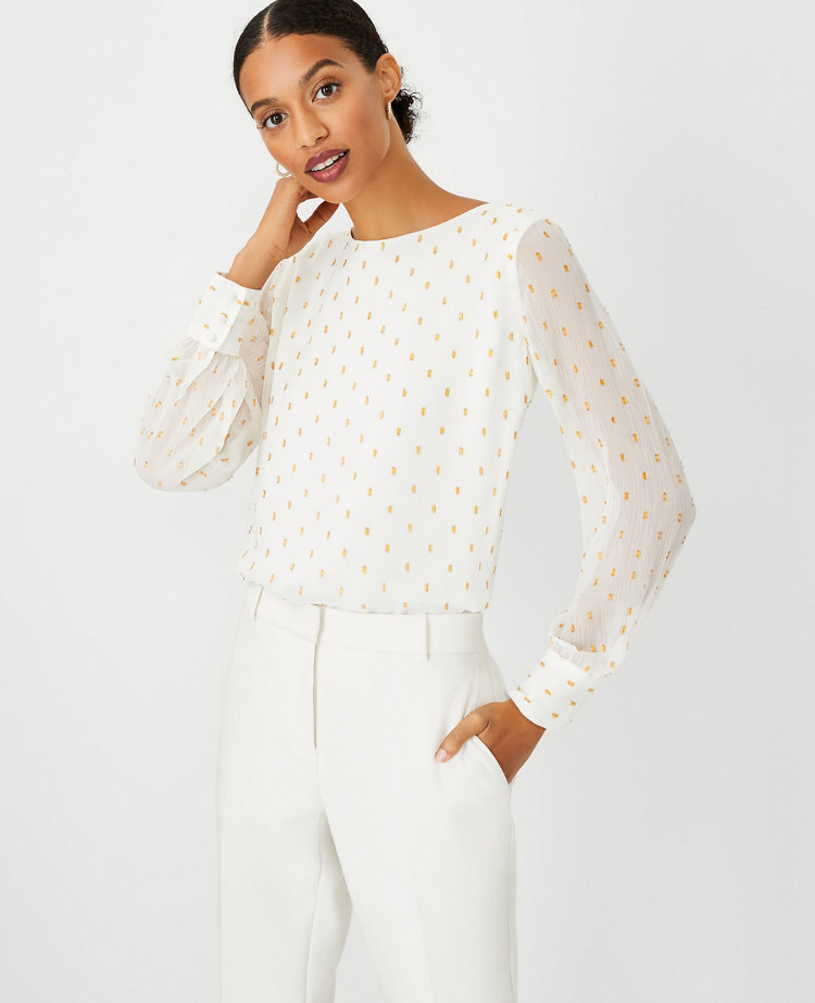 Petite Shimmer Clip Dot Boatneck Blouse