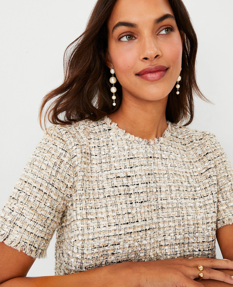 Petite Fringe Tweed Top