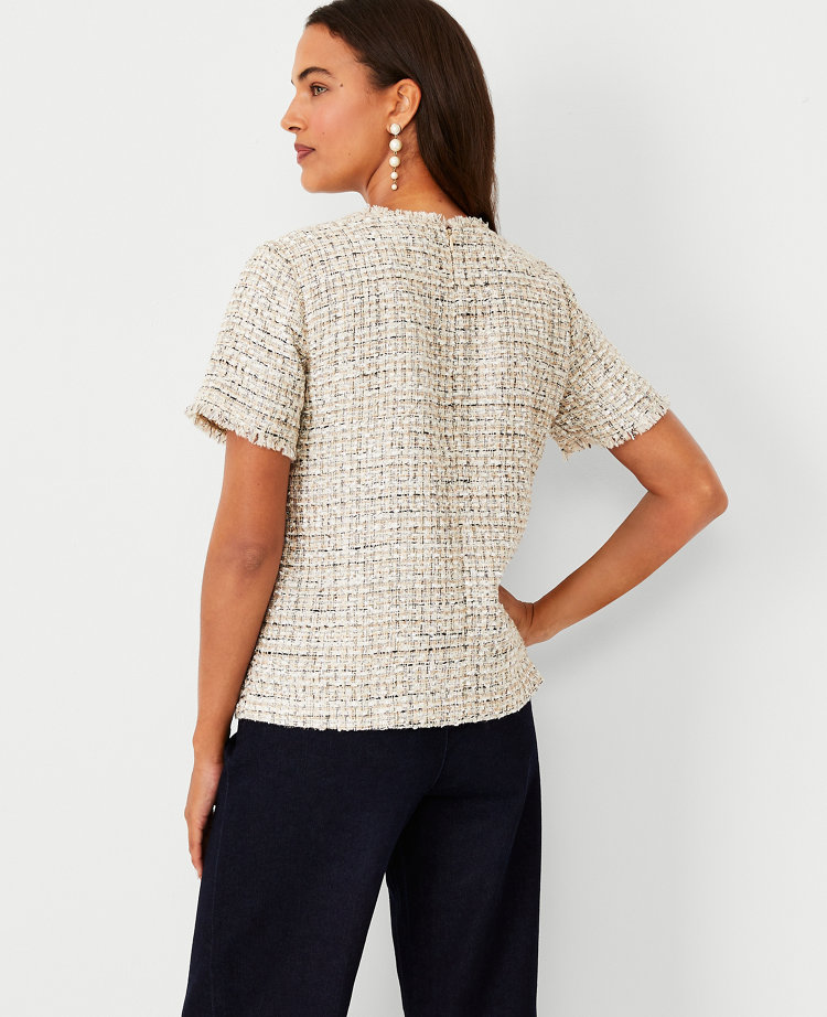 Petite Fringe Tweed Top