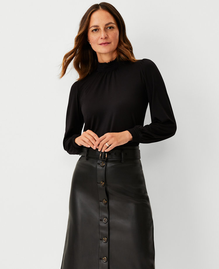 Metallic Button Back Smocked Top