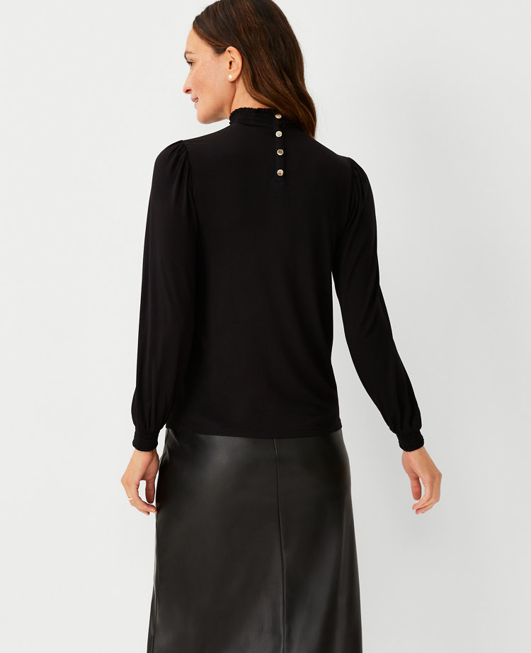 Metallic Button Back Smocked Top