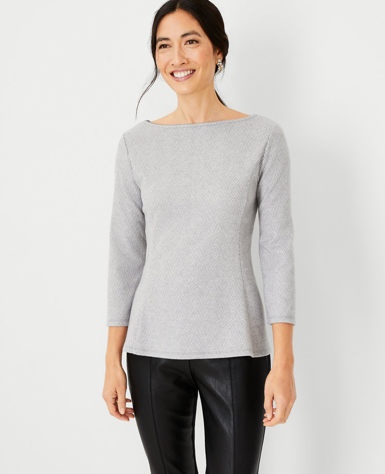 Herringbone Satin Trim Peplum Top