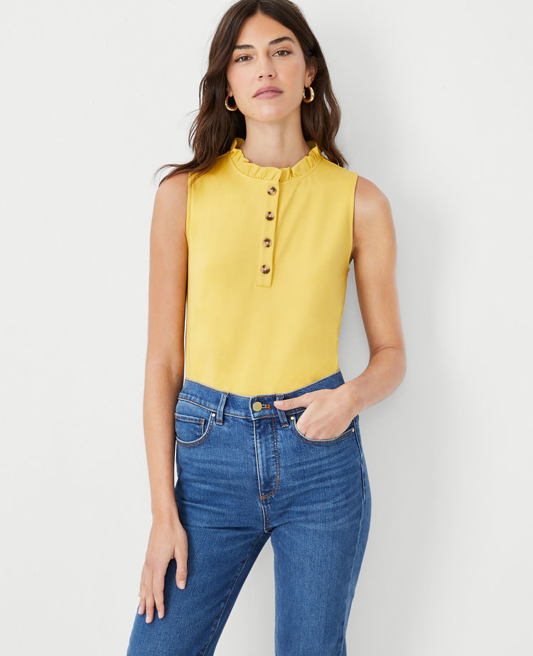 Ruffle Neck Button Shell