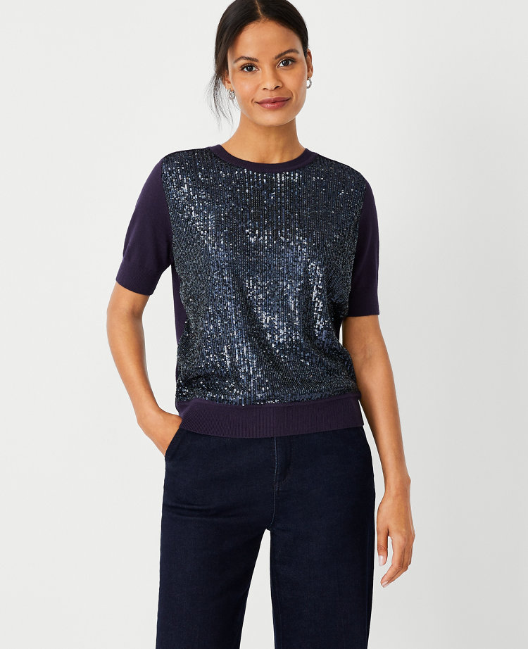 Petite Sequin Front Sweater Tee