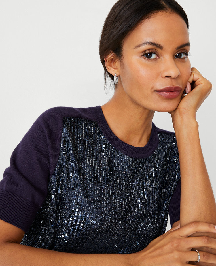 Petite Sequin Front Sweater Tee