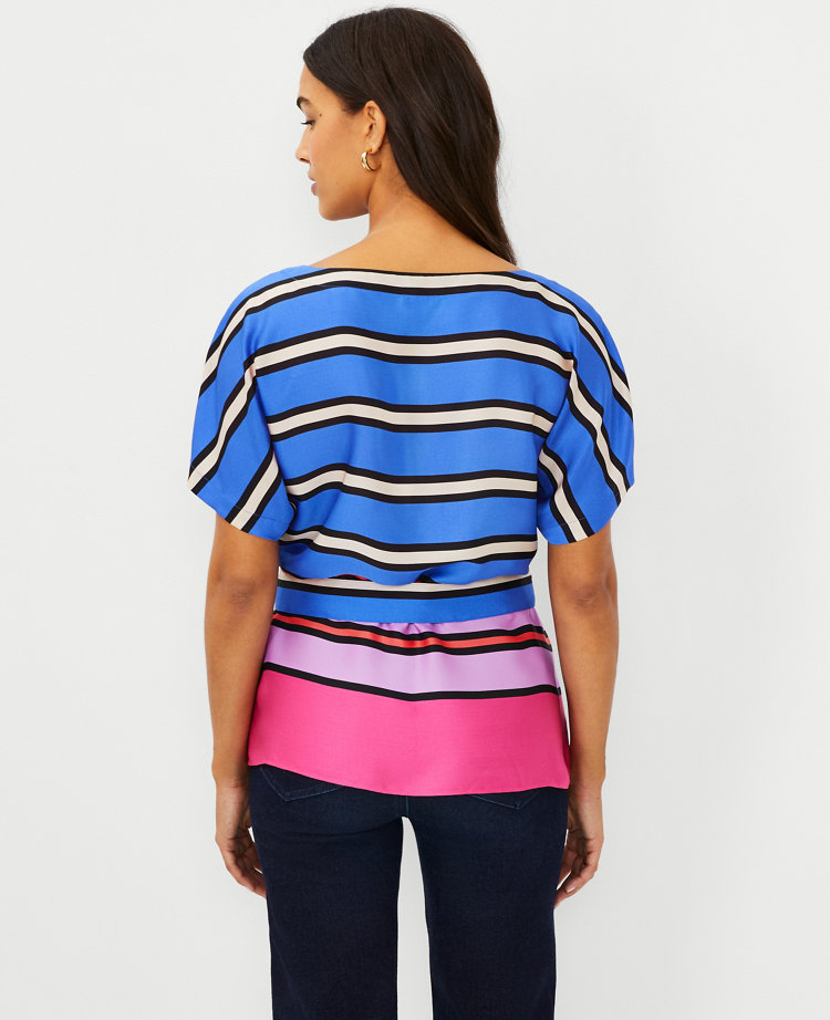 Stripe Belted Dolman Sleeve Top
