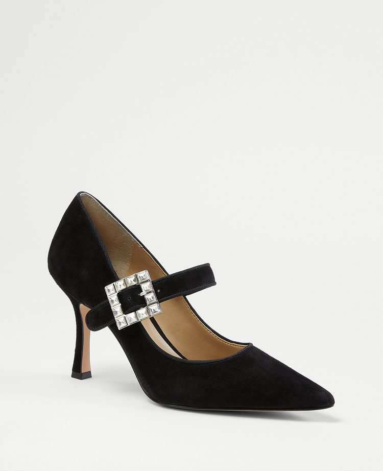 Crystal Buckle Suede Pumps