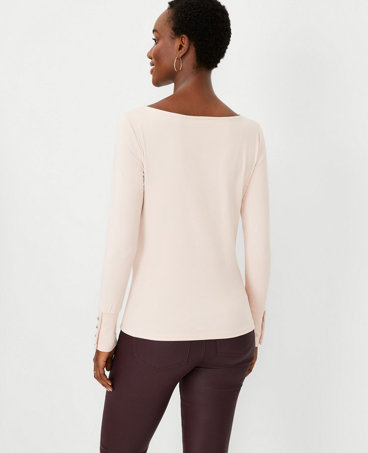 Crystal Button Cuff Boatneck Top