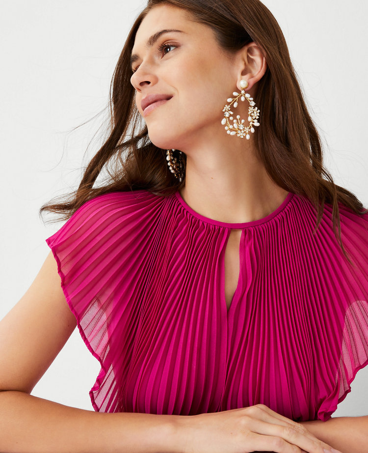 Flutter Sleeve Pleated Midi Dress