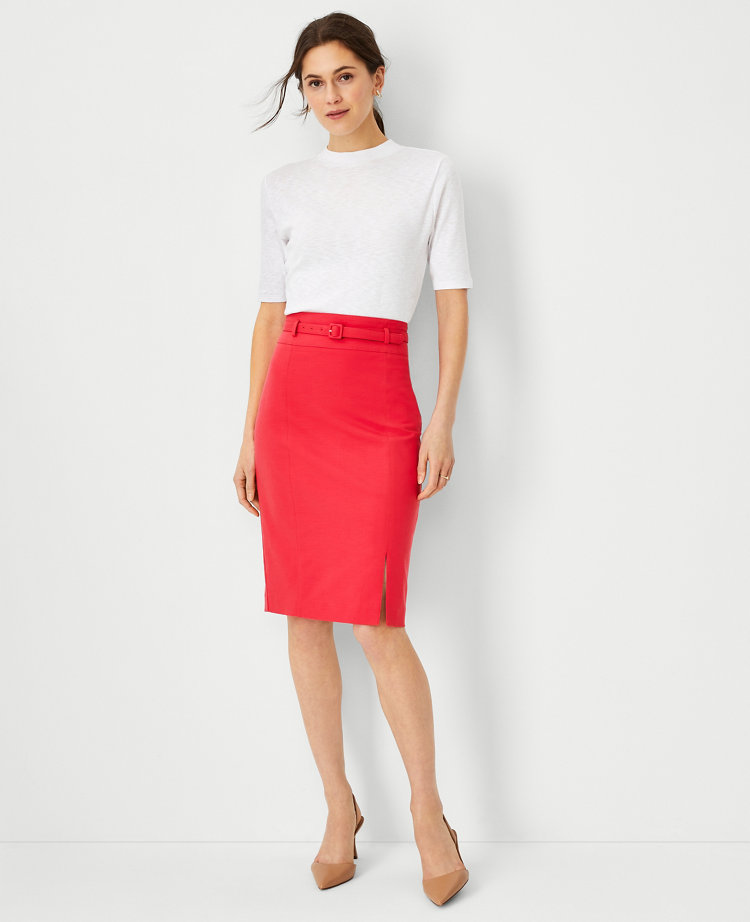 The Belted Pencil Skirt in Stretch Cotton