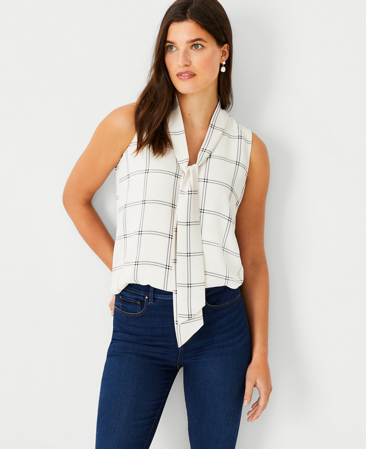 Plaid Bow Neck Shell