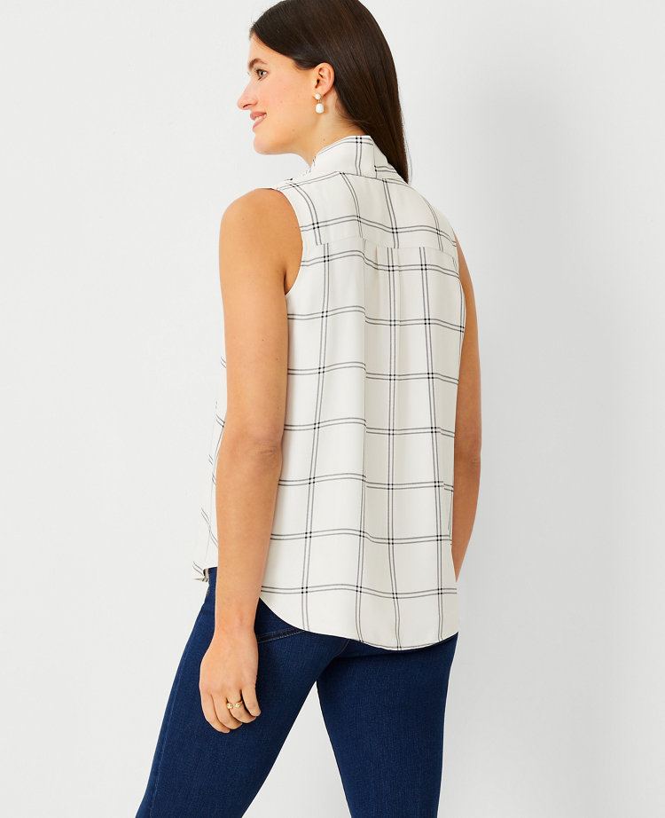 Plaid Bow Neck Shell