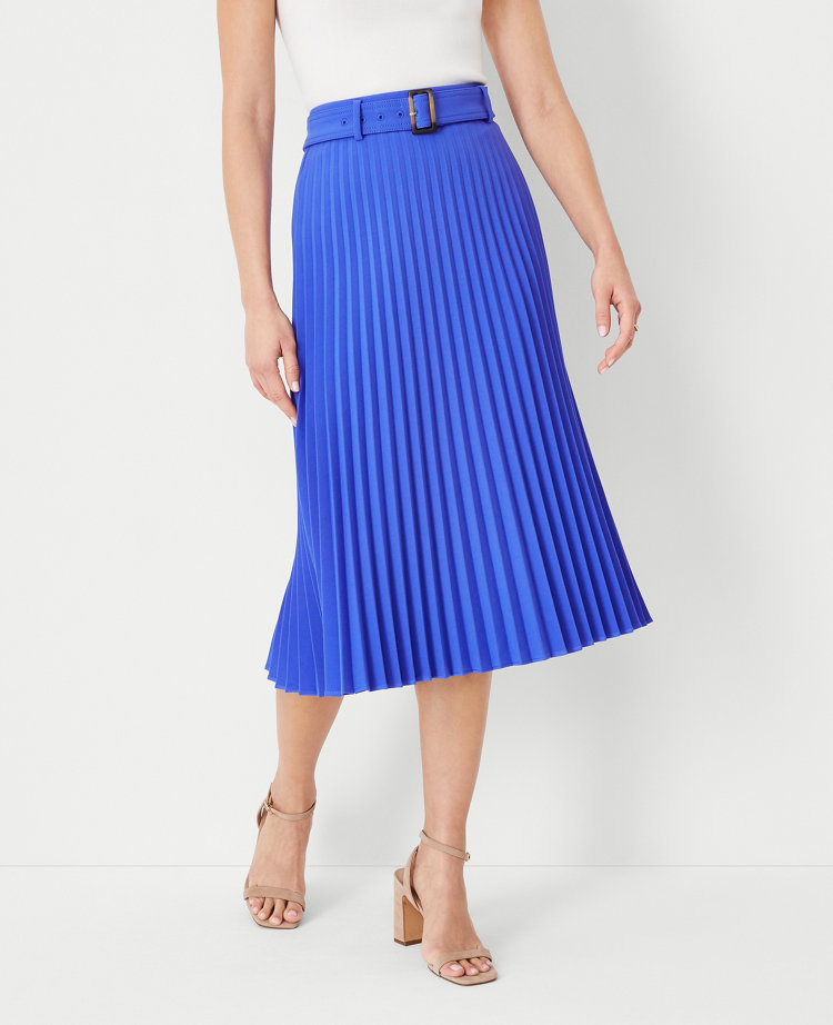 Belted Pleated Midi Skirt