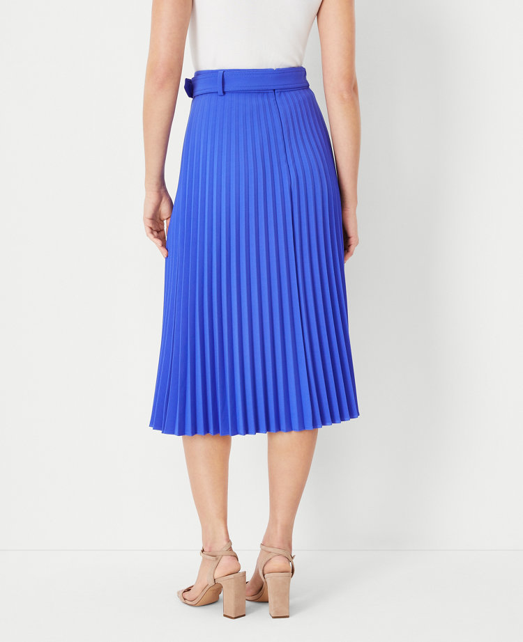Belted Pleated Midi Skirt