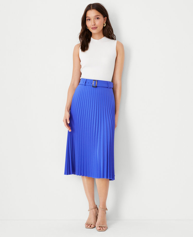 Belted Pleated Midi Skirt