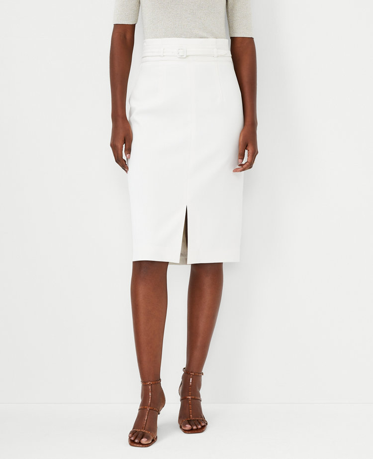 Paperbag Belted Front Slit Pencil Skirt