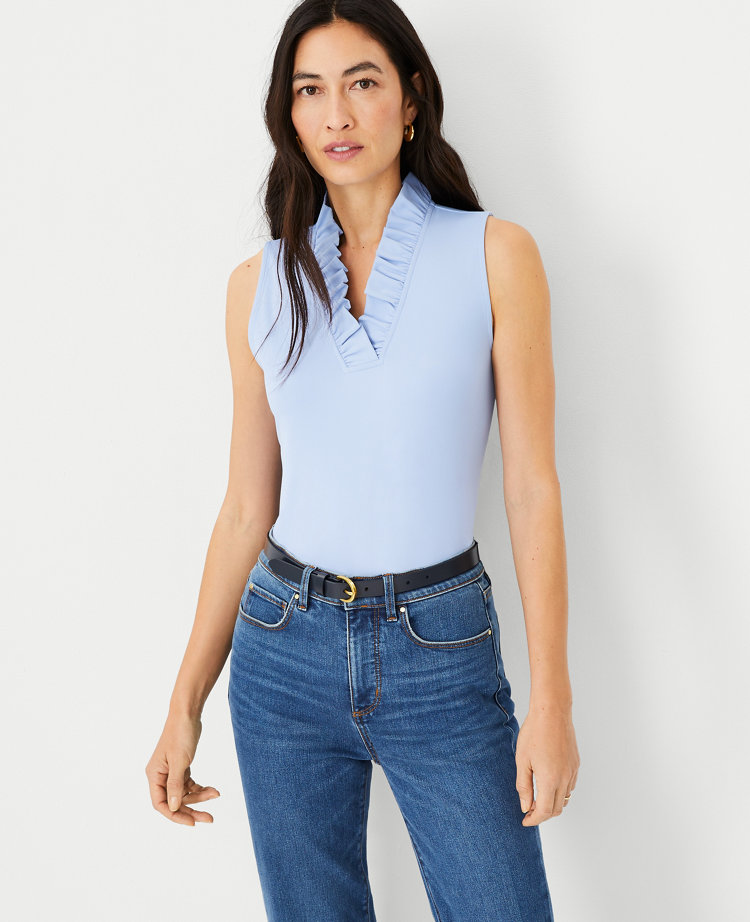 Refined Stretch Ruffle V-Neck Top
