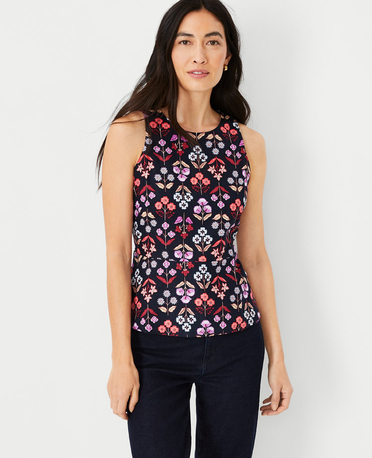 Floral Linen Blend Peplum Halter Shell
