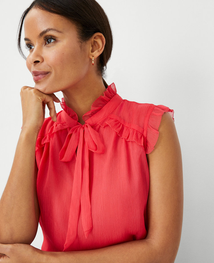 Ruffle Yoke Tie Neck Top
