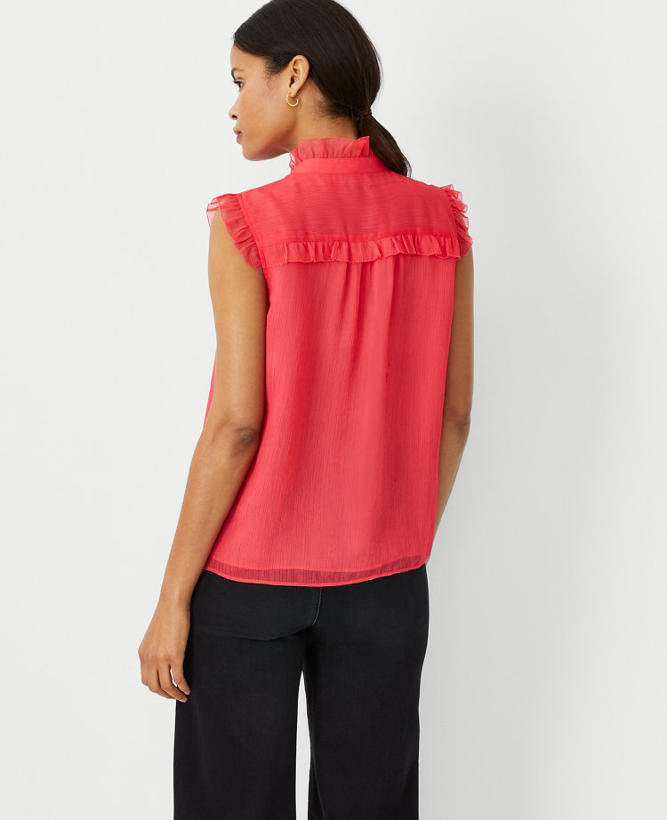 Ruffle Yoke Tie Neck Top