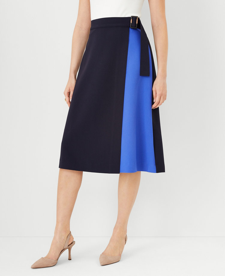 Colorblock Buckle Wrap Midi Skirt