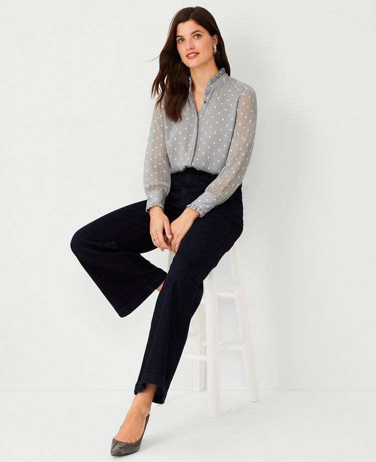 Petite Shimmer Clip Ruffle Neck Shirt