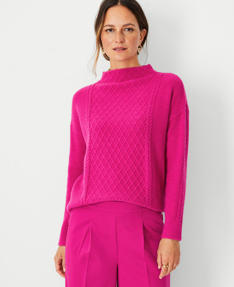 Petite Mock Neck Cable Sweater